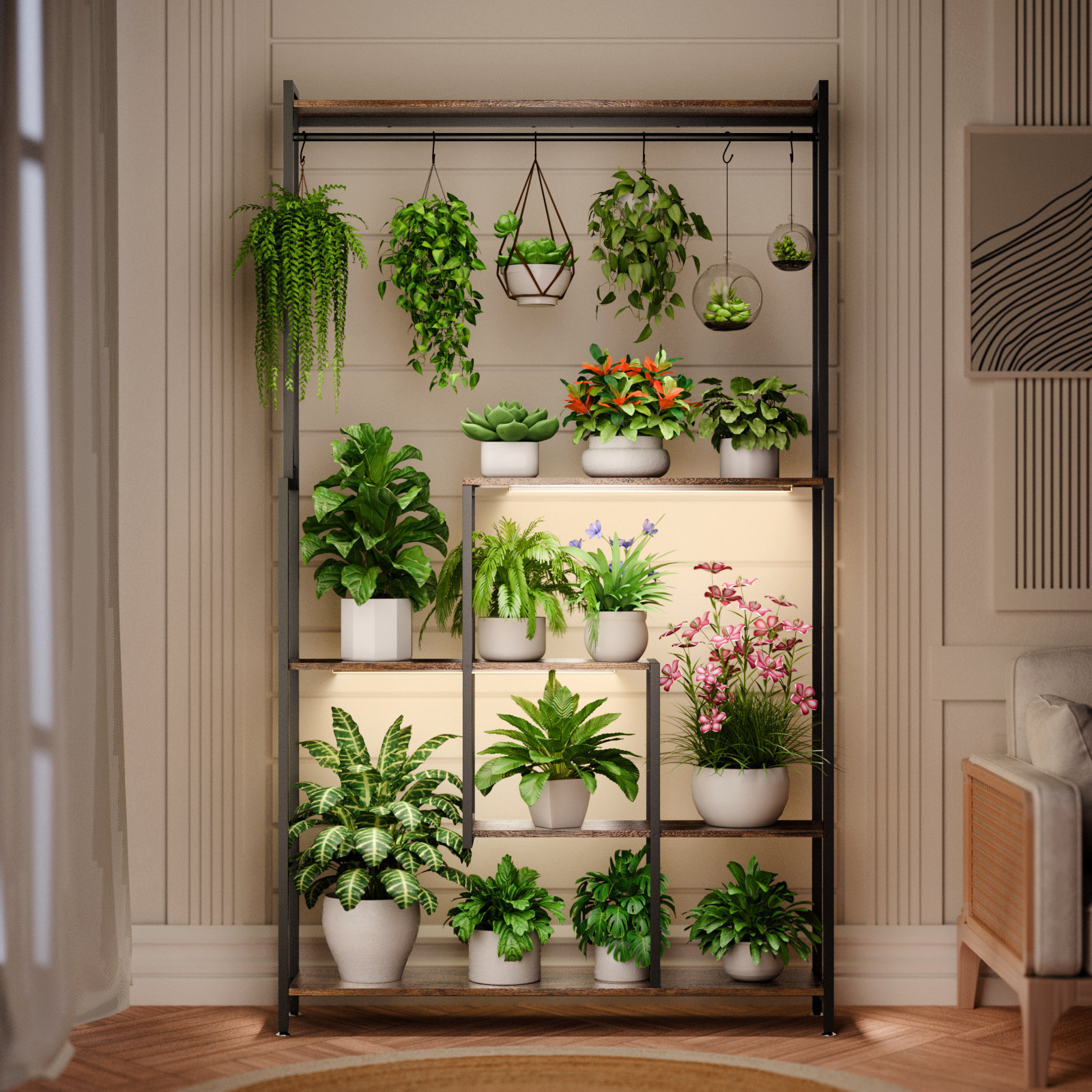 17 Stories 72" Large Plant Stand Indoor with Grow Light, 5 Tiers 11 ...